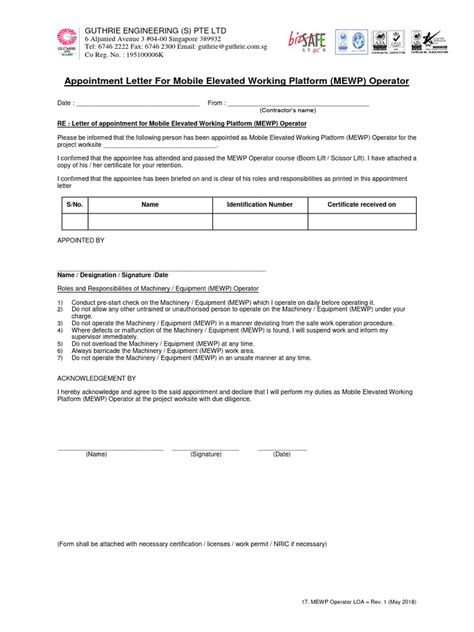 Mewp Operator Loa Pdf Transport Vehicles