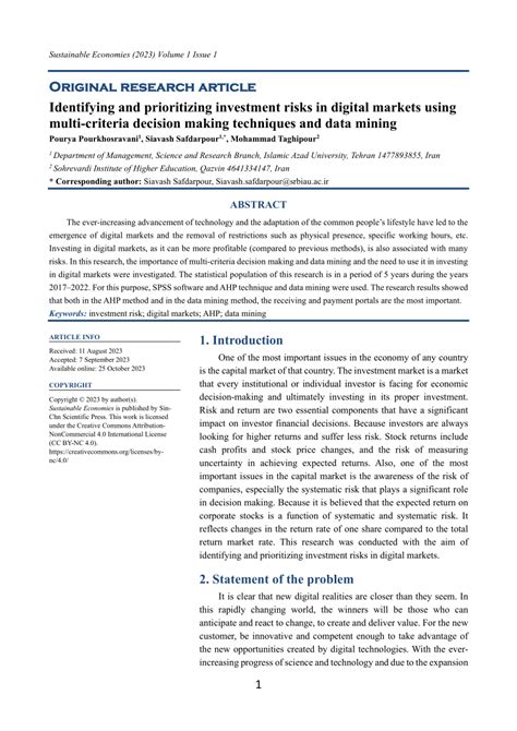 Pdf Identifying And Prioritizing Investment Risks In Digital Markets Using Multi Criteria