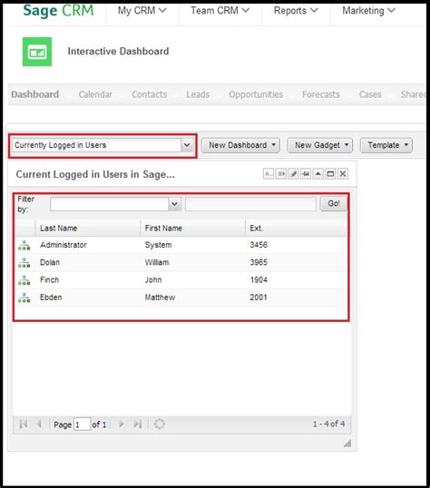 display logged in users list in sage crm dashboard sage crm tips