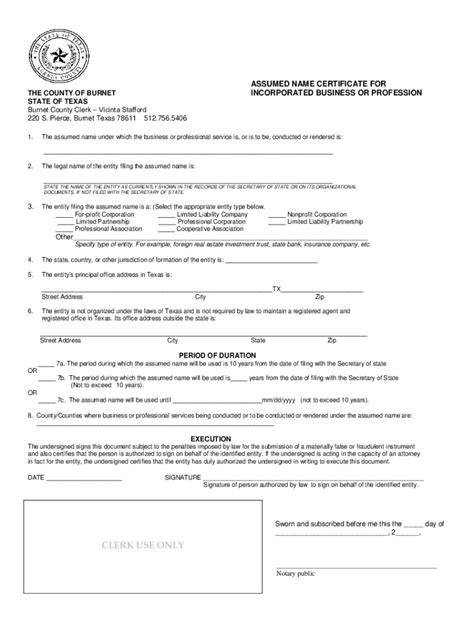 Fillable Online Assumed Name Certificate For Incorporated Fax Email Print Pdffiller