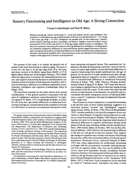 Pdf Sensory Functioning And Intelligence In Old Age A Strong Connection