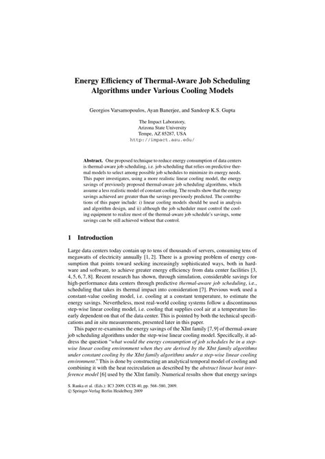 Pdf Energy Efficiency Of Thermal Aware Job Scheduling Algorithms Under Various Cooling Models