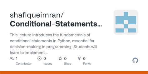 Github Shafiqueimranconditional Statements In Python This Lecture