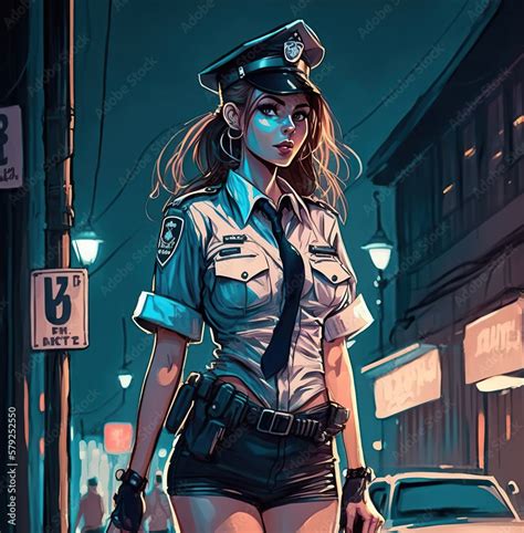 Sexy Beautiful Cop Girl On Street In Cartoon Anime Style Generative Ai