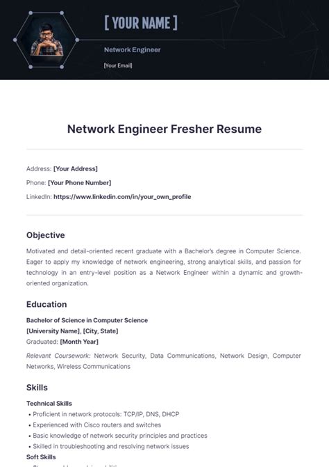 Free Network Engineer Fresher Resume Template To Edit Online