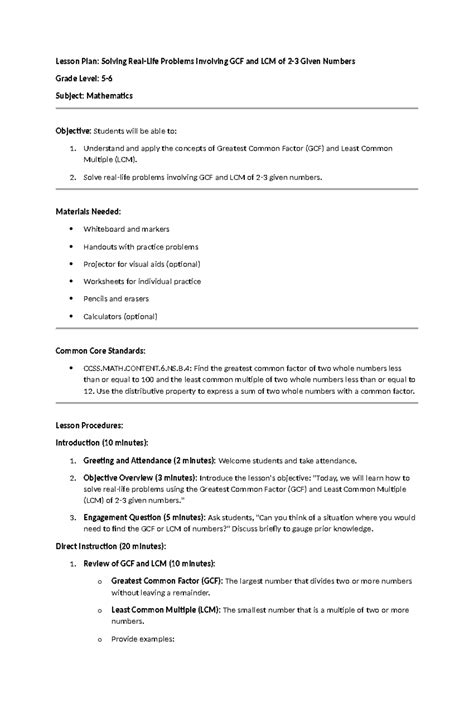 Solving Real Life Problems Involving Gcf And Lcm Of 2 3 Given Numbers