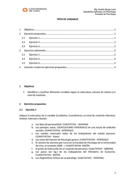 P01 Tipos De Variables Estadística Aplicada A La Psicología Facultad De Psicología Tipos De