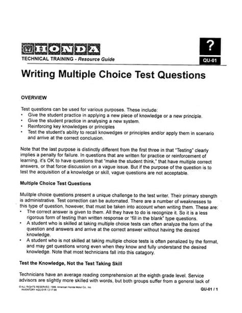 How To Write Effective Multiple Choice Learning Assessments Pdf