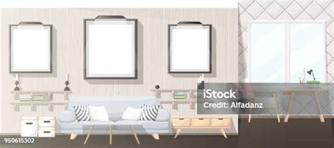 인테리어 디자인입니다 회색 소파 꽃병도 서와 스탠드와 현대 거실 평면 스타일에서 아파트 인테리어입니다 흰색 배경에 고립 된 벡터 일러스트 레이 션 아늑한 인테리어 가정의