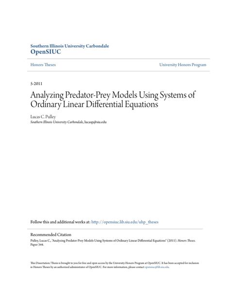 Analyzing Predator Prey Models Using Systems Of Ordinary Linear D Pdf