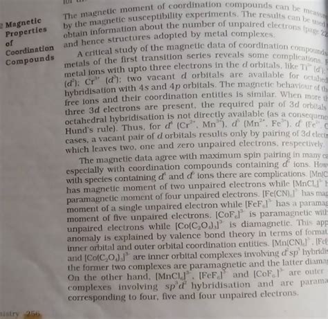 Magnetic Properties Of Coordination Compoundsthe Magnetic Moment Of Coor