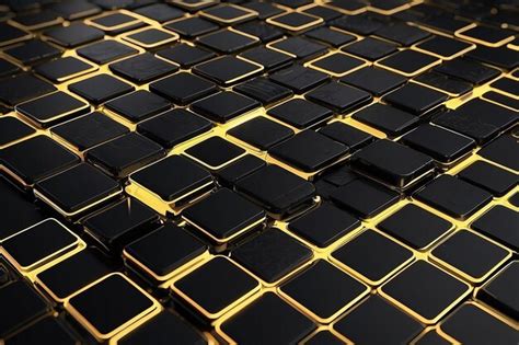 추상 황금 검은색 기술 배경 배경 3d 그리드 사이버 기술 프리미엄 Ai 생성 이미지