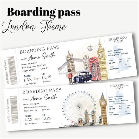 Printable And Editable London Surprise Boarding Pass Ticket Trip Ticket To England Vacation