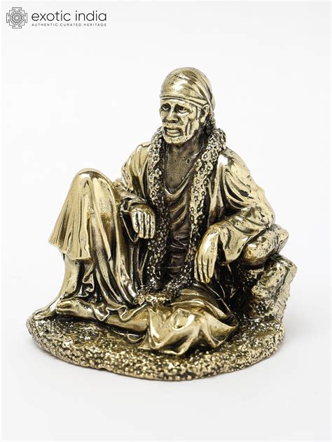 Small Sitting Sai Baba Brass Statue Multiple Sizes Exotic India Art