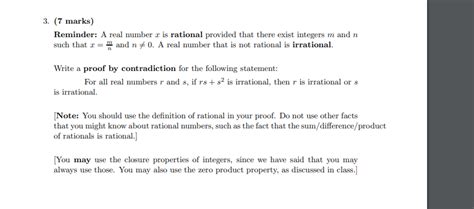 Solved 3 7 Marks Reminder A Real Number X Is Rational