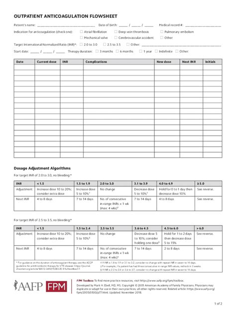 Outpatient Anticoagulation Flowsheet Fill Out And Sign Online Dochub