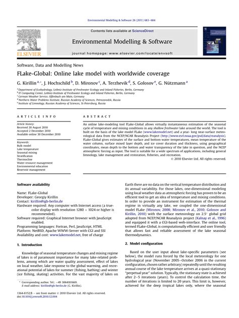 Pdf Software Data And Modelling News Flake Global Online Lake Model With Worldwide Coverage