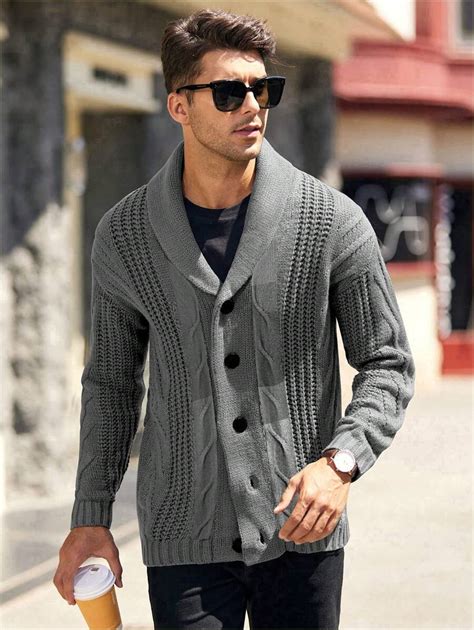 Men Shawl Collar Cable Knit Cardigan Shein Usa