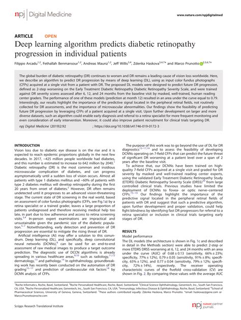 Pdf Deep Learning Algorithm Predicts Diabetic Retinopathy Progression