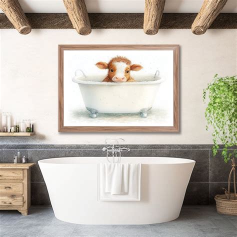 Printable Art Cute Cow Bath Decor Farmcore Decor Bathtub Cow Jersey