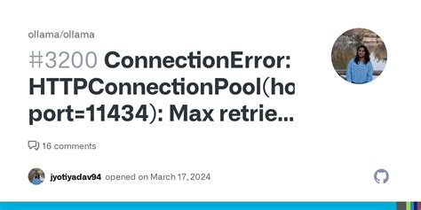 Connectionerror Connectionpoolhostlocalhost Port11434 Max