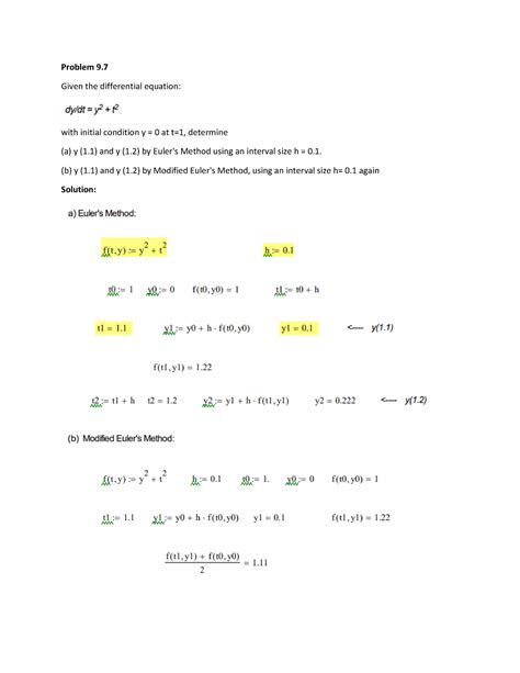 Chapter 10 Ode Initial Value Problem Solutions Problem 9 Given The Differential Equation