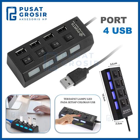 Jual USB Hub 4 Port Output On Off LED 4in1 Colokan Konektor 2 0 Cocok Untuk Flashdisk Mouse
