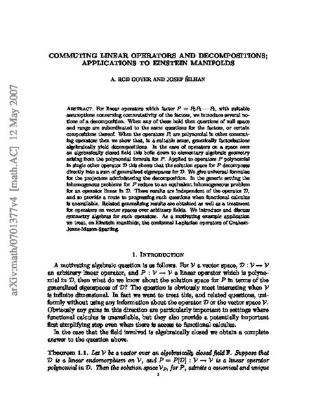 Download Pdf Commuting Linear Operators And Decompositions Applications To Einstein Manifolds
