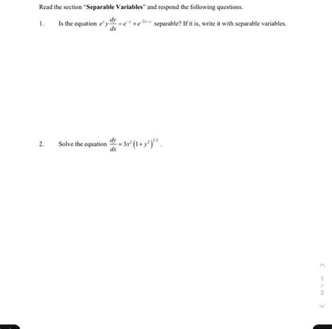 Solved Read The Section “separable Variables” And Respond