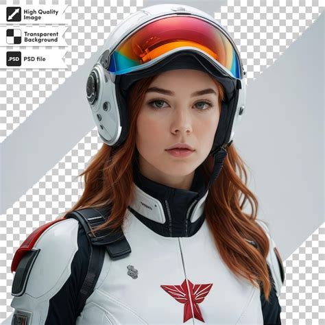 Premium Psd A Female Model Wearing A Helmet And Goggles With A Red