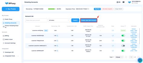 Ipfoxy Rotating Proxy Sub Account Function Guide Ipfoxy Help Center