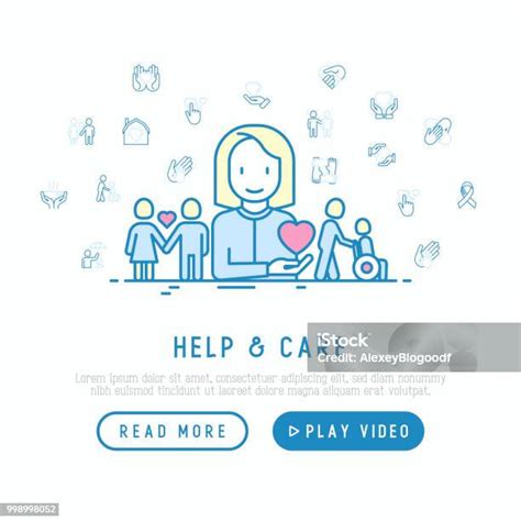 얇은 선 아이콘 도움말 및 관리 개념 어린이 장애인 공생 자선 및 기부에 대 한 도움말 지원의 상징 벡터 일러스트 레이 션 웹 페이지 서식 파일 개념에 대한 스톡 벡터 아트