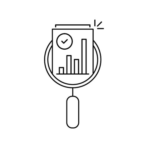 소득 조사 개요 아이콘 플랫 트렌드 선형 단순 시험 또는 이익 로고타입 스트로크 아트 웹 디자인과 같은 얇은 선 돋보기는 검사