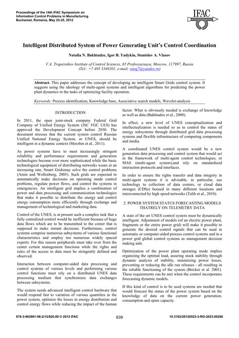 Pdf Intelligent Distributed System Of Power Generating Units Control Coordination