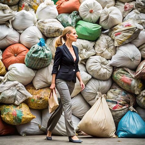 Woman Passing Trough Piles Of Bags Premium Ai Generated Image Woman Passing Trough Piles Of Bags Premium Ai Generated Image