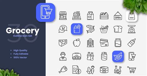 grocery outline icons icons ft icons and market envato elements