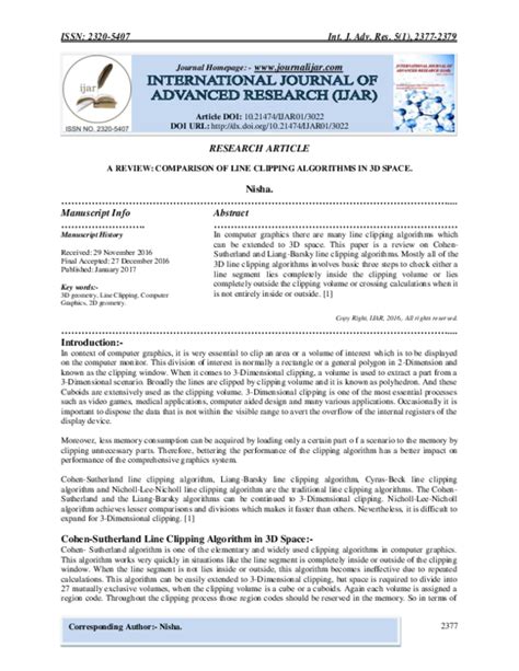Pdf A Review Comparison Of Line Clipping Algorithms In 3d Space