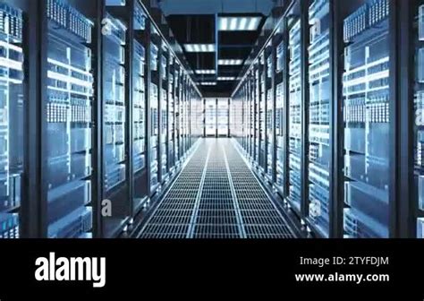 Digitalization Of Information Flow Moving Through Rack Servers In Data Center Stock Video