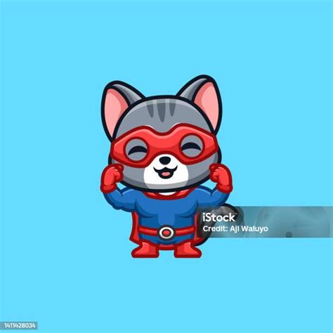 국내 고양이 슈퍼 히어로 귀여운 크리에이티브 카와이 만화 마스코트 로고 0명에 대한 스톡 벡터 아트 및 기타 이미지 0명