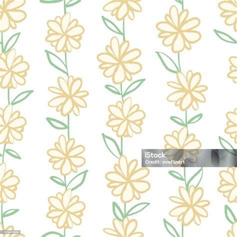 간단한 노란색 꽃 윤곽 선자 그리기와 유치 한 낙서 벡터 원활한 패턴 꽃 식물에 대한 스톡 벡터 아트 및 기타 이미지 꽃