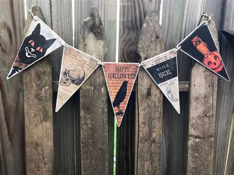 Wooden Halloween Banner Ready To Display Made With Five Pennants