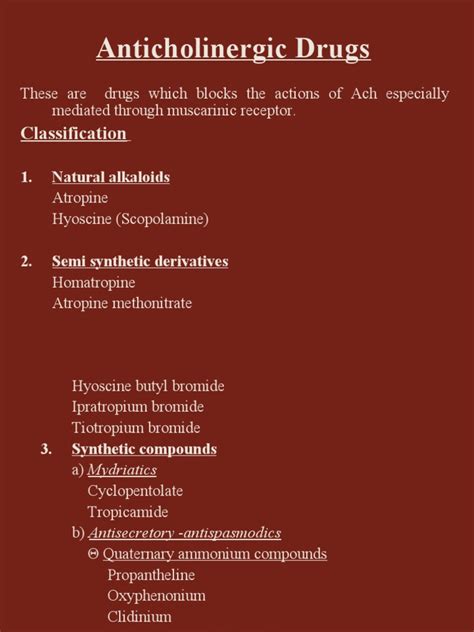 Anticholinergic Drugs Classification Pdf Acetylcholine Clinical Medicine