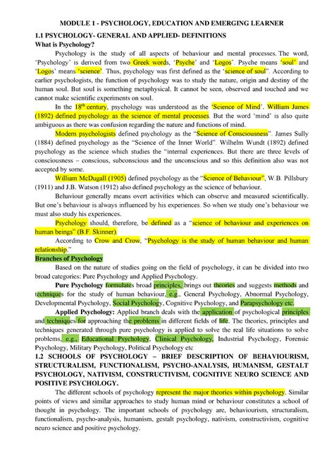 Psychology New Lecture Notes Module 1 Psychology Education And