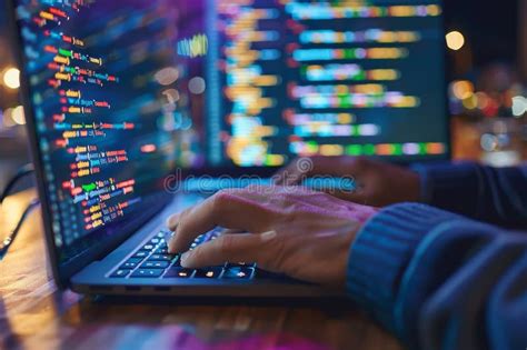 Programmer Is Hands On Keyboard Writing Source Code On Screen Monitor