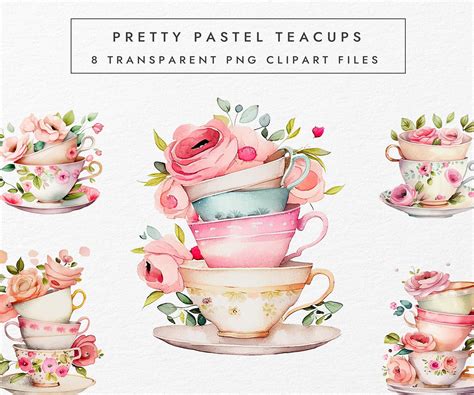 Teacup Clipart Watercolor Tea Party Pastel Png Free Etsy Canada