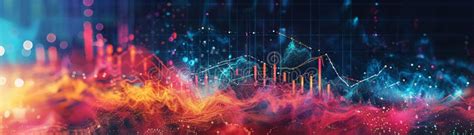 Abstract Digital Data Visualization With Colorful Wave Patterns Analytics Graphs And Glowing