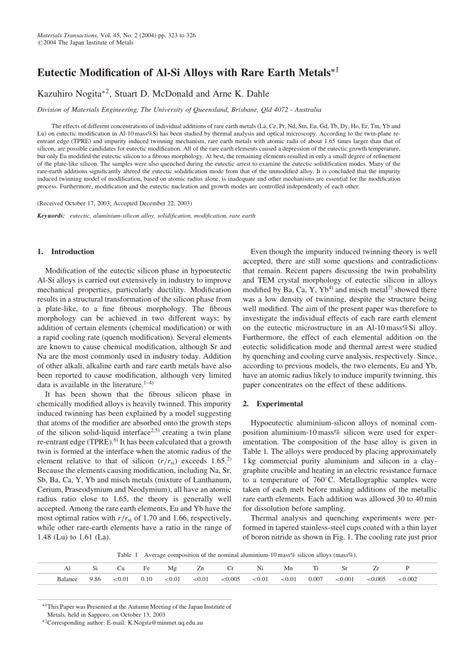 Pdf Eutectic Modification Of Al Si Alloys With Rare Earth Metals
