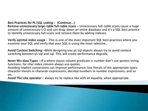 Pl Sql Best Practices Document Ppt