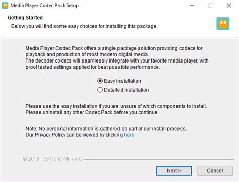 Media Player Codec Pack About