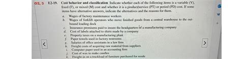 Solved 02 3 ﻿e2 19 ﻿cost Behavior And Classification
